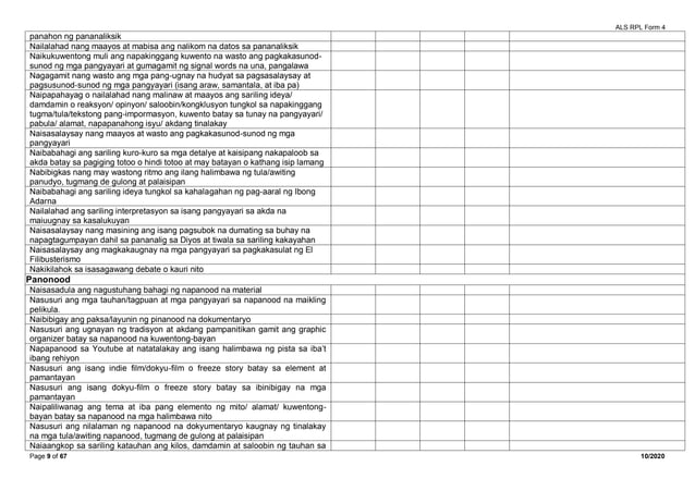 RPL Form 4 - JHS Learner_s Checklist of Competencies.pdf | Education