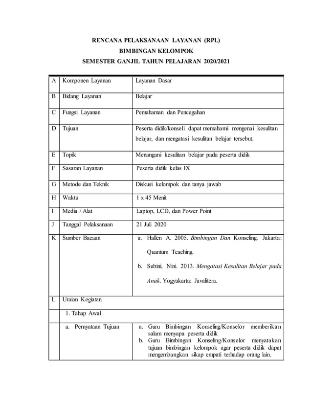 RPL BK Kesulitan Belajar Siswa | DOCX