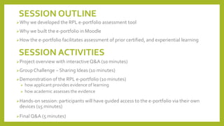 RPL toolkit portfolio presentation for e-portfolios and more conference ...