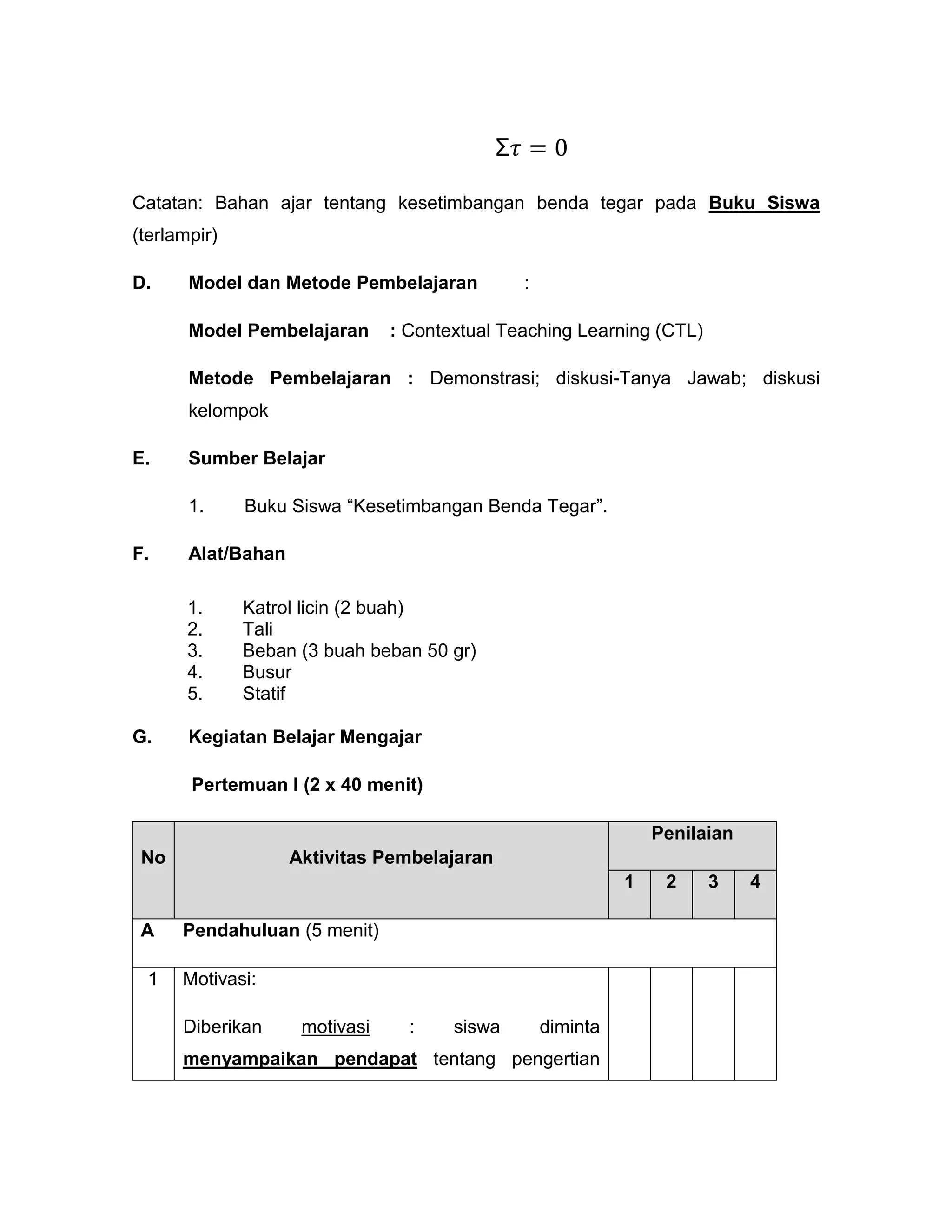 Rpp-Kesetimbangan Benda Tegar | PDF