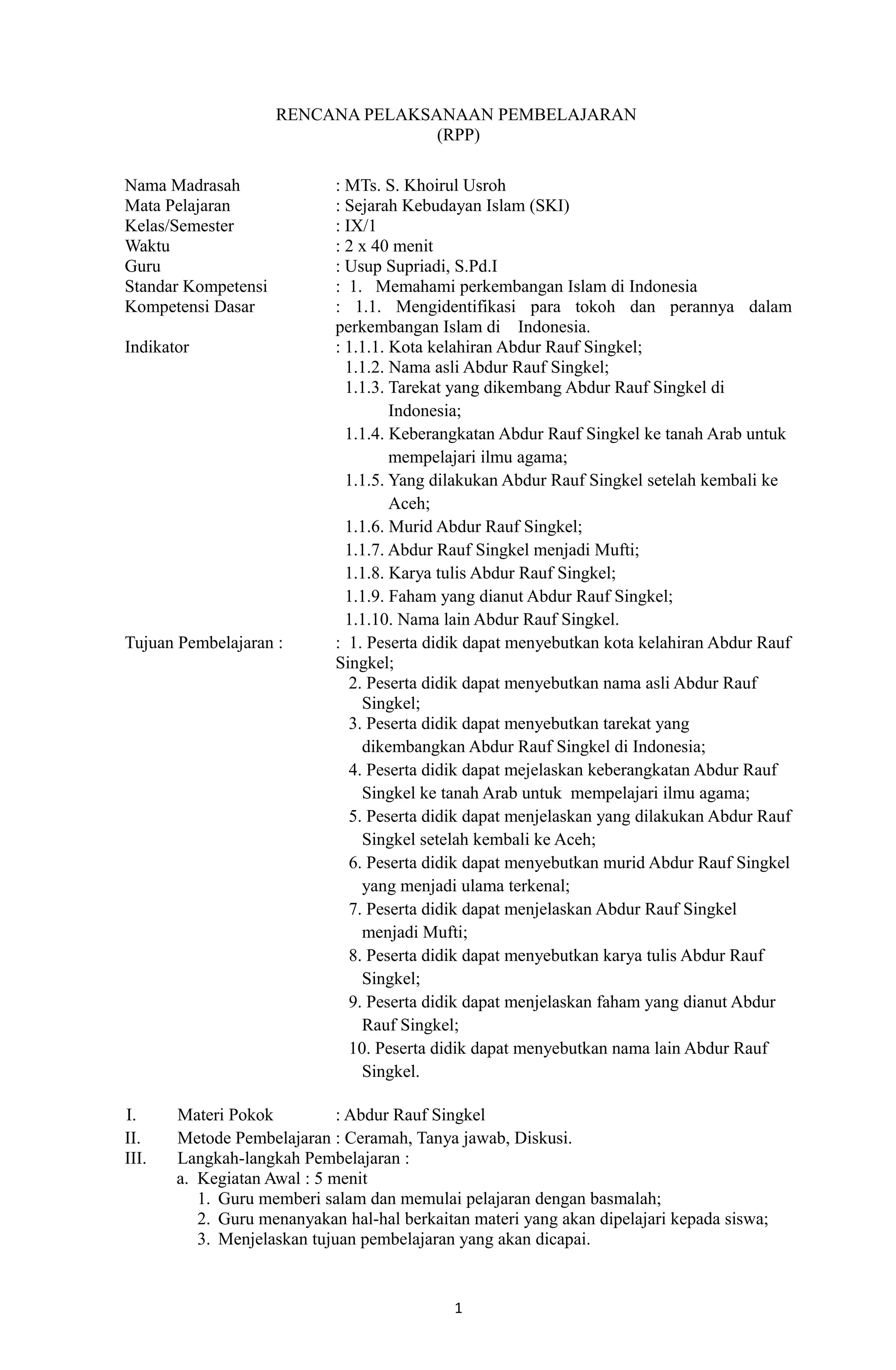 Rpp.ski.mts.9.1.usup bab.iii.tokoh islam di indonesia | DOC