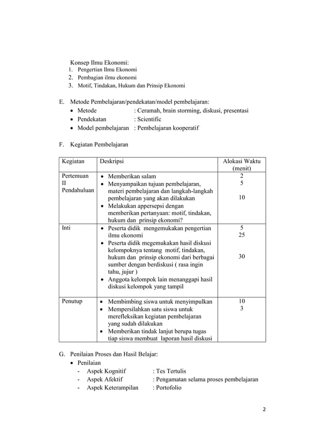 RPP konsep ekonomi untuk SMA kelas X | PDF