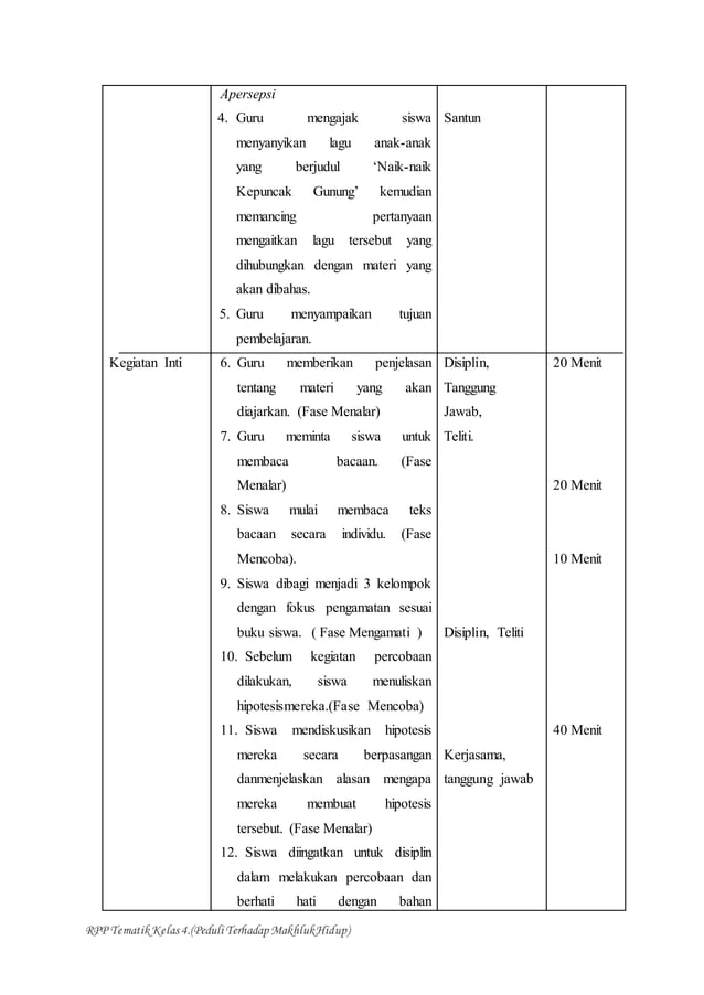 RPP Kelas 4 Tema 3 Subtema 1 Pembelajaran 5 | PDF