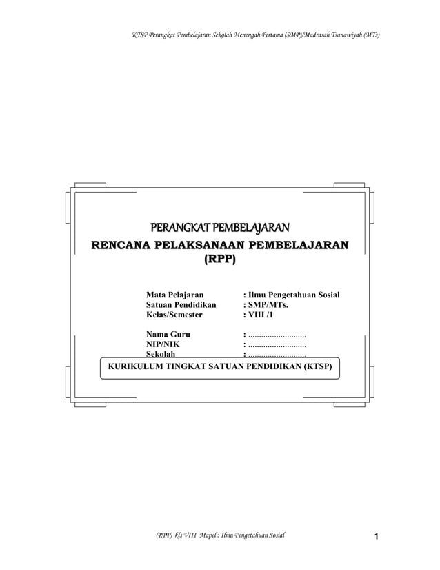 Rpp. ips kelas 8 smp m ts smt 1 | PDF