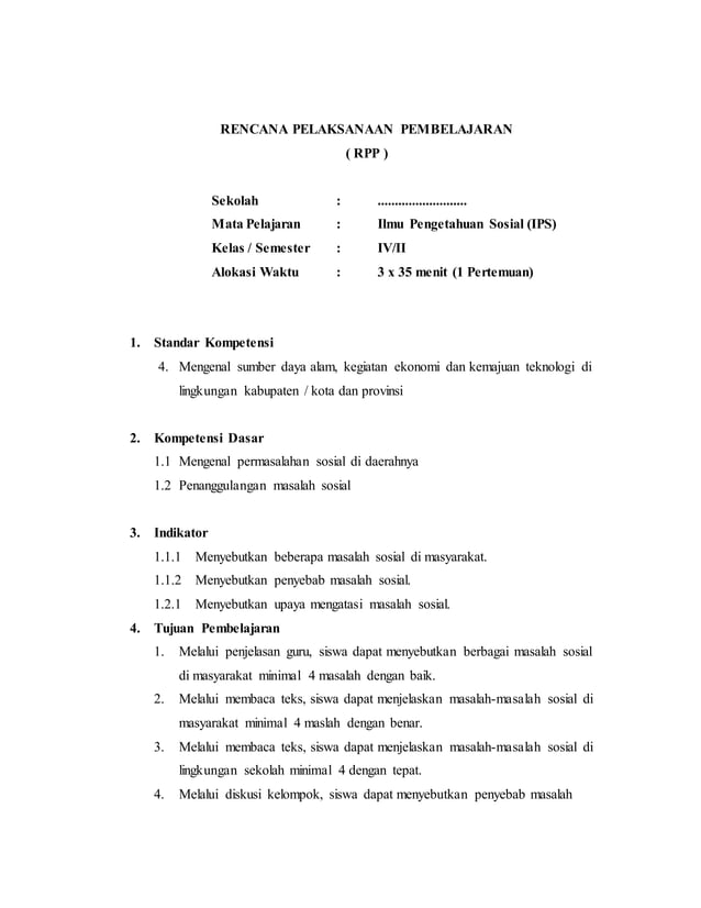 RPP KTSP kelas IV IPS | DOCX