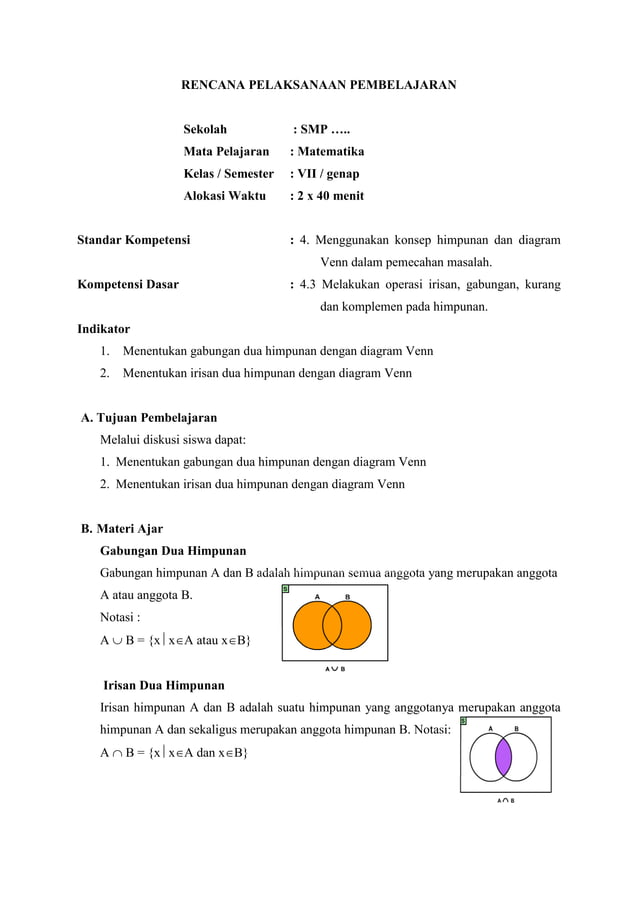 Rencana Pelaksanaan Pembelajaran (RPP) | PDF