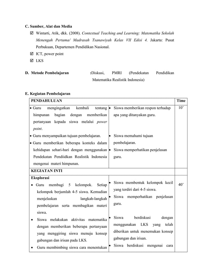 Rencana Pelaksanaan Pembelajaran (RPP) | PDF
