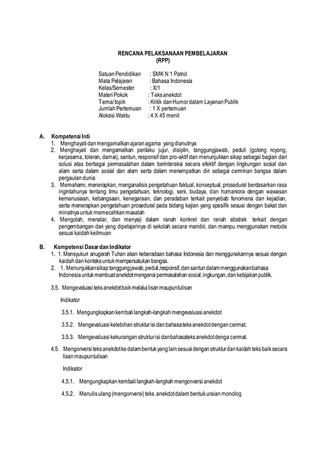 Contoh RPP Bahasa Indonesia K13 - 2 | PDF