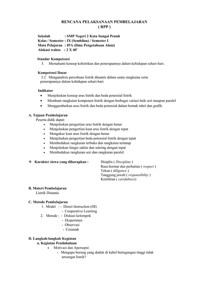 Rpp p3 fis lengkap | PDF