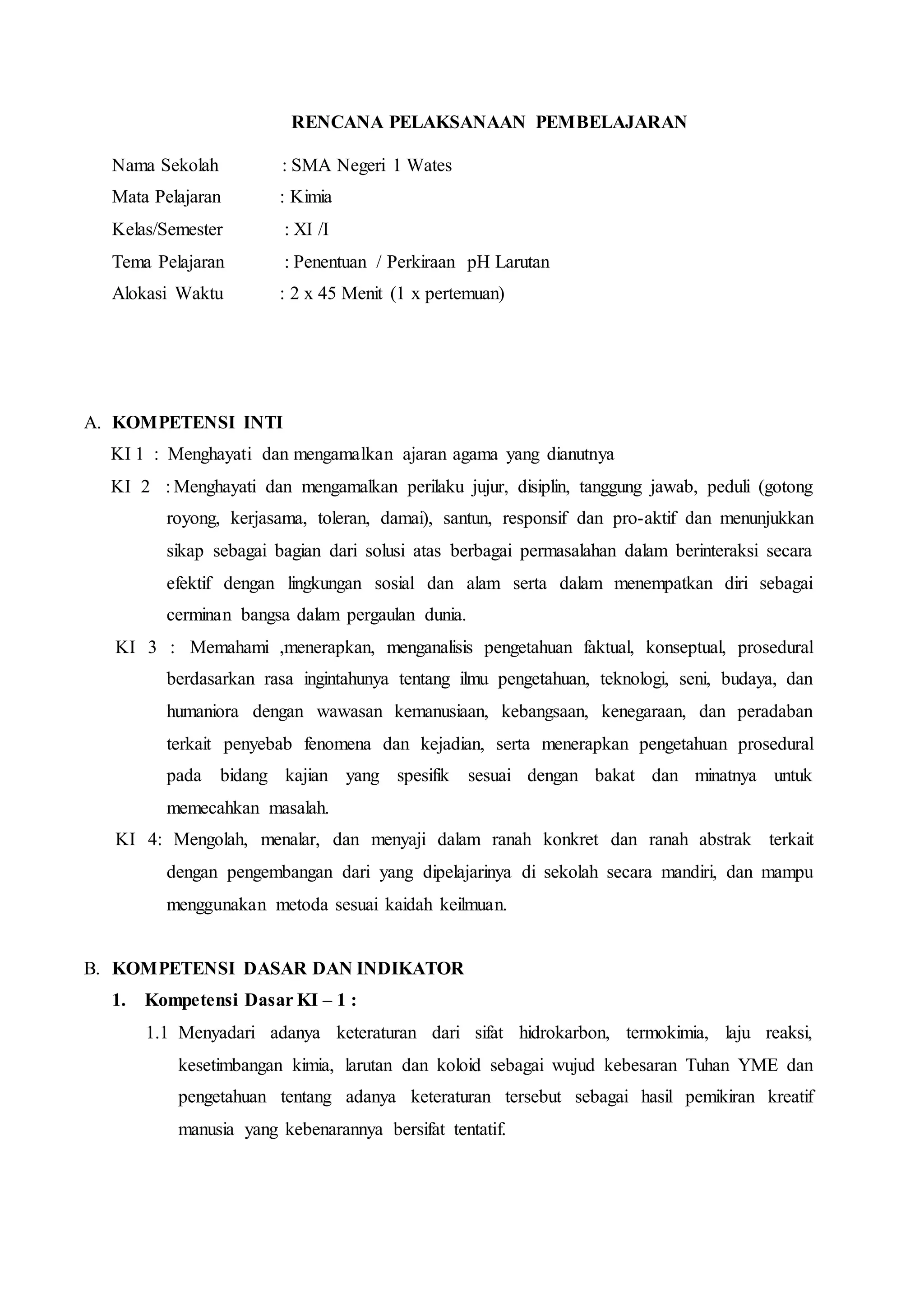 Rpp asam basa penentuan pH | PDF