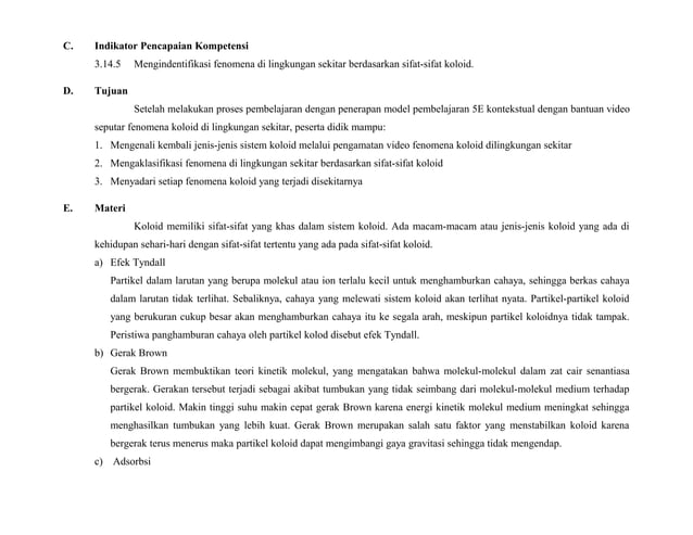 Desain RPP Sistem Koloid dengan Model Pembelajaran RPP | DOC