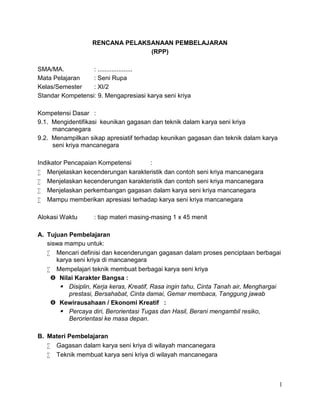 Rpp berkarakter-seni-budaya-sma-xi-2 | PDF