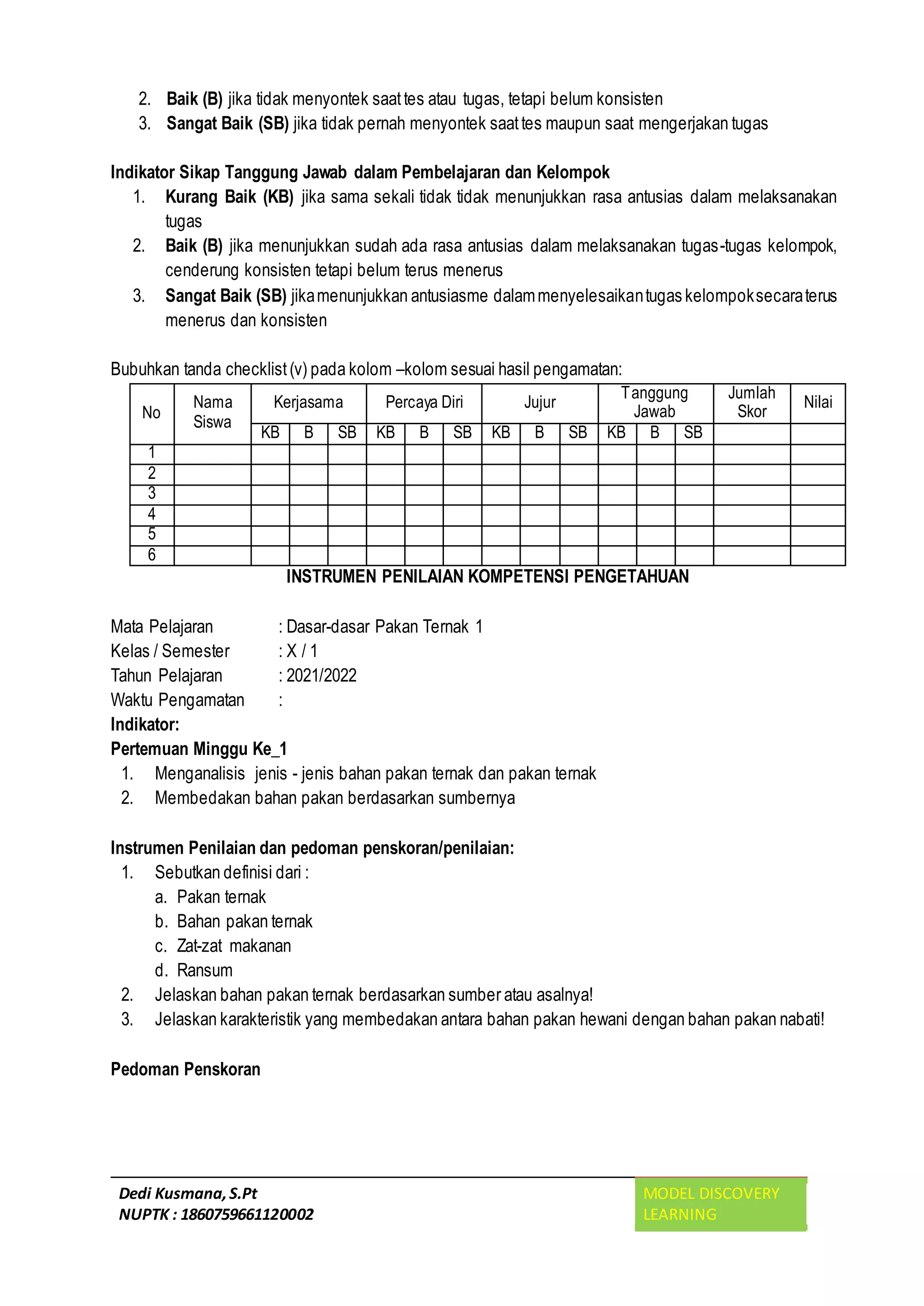 Rpp dasar-pakan-ternak-1 model discovery learning smk nh | DOCX