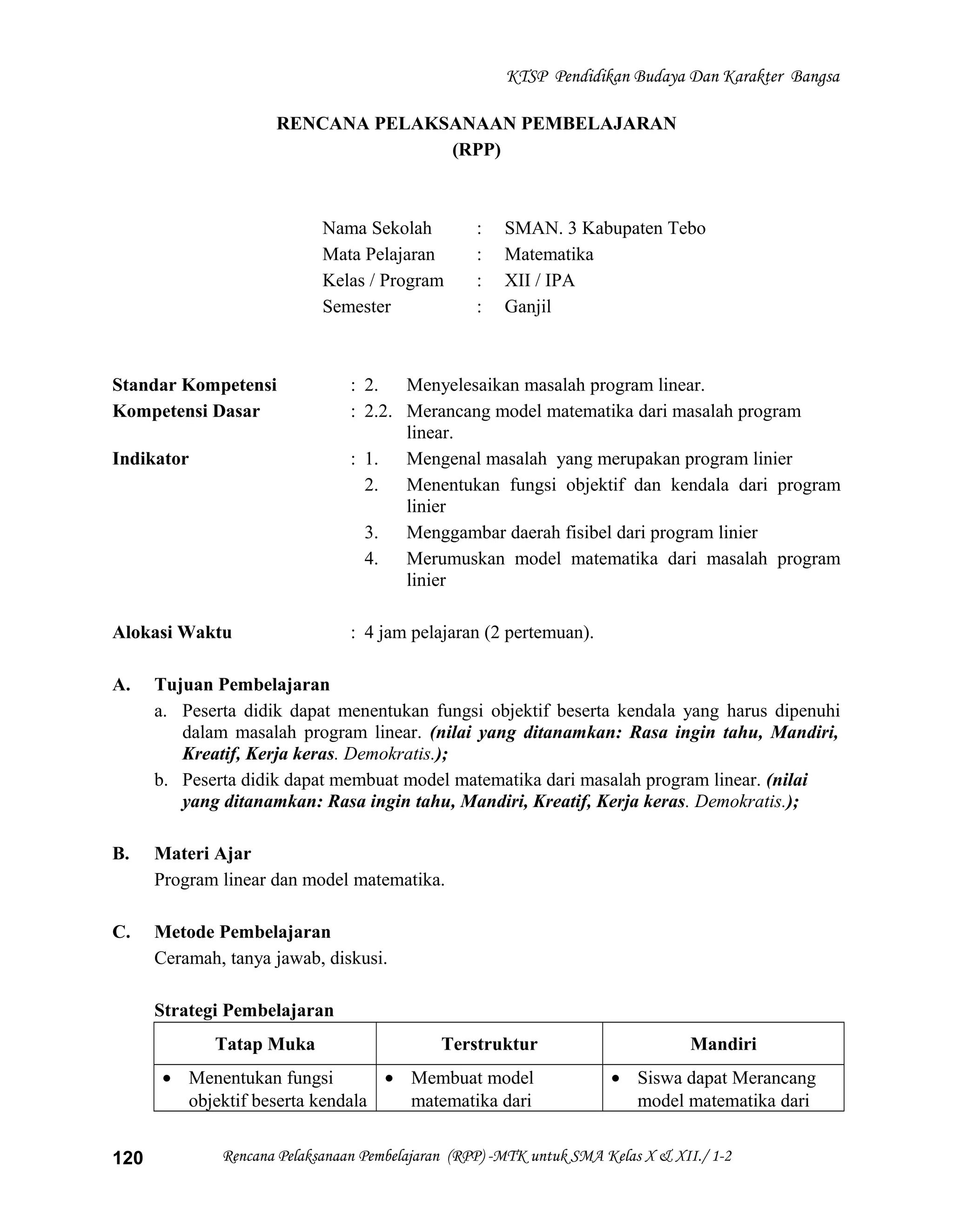 Rpp matematika-kelas-xii-ipa-semester-1 nurhayati sma 3 | PDF