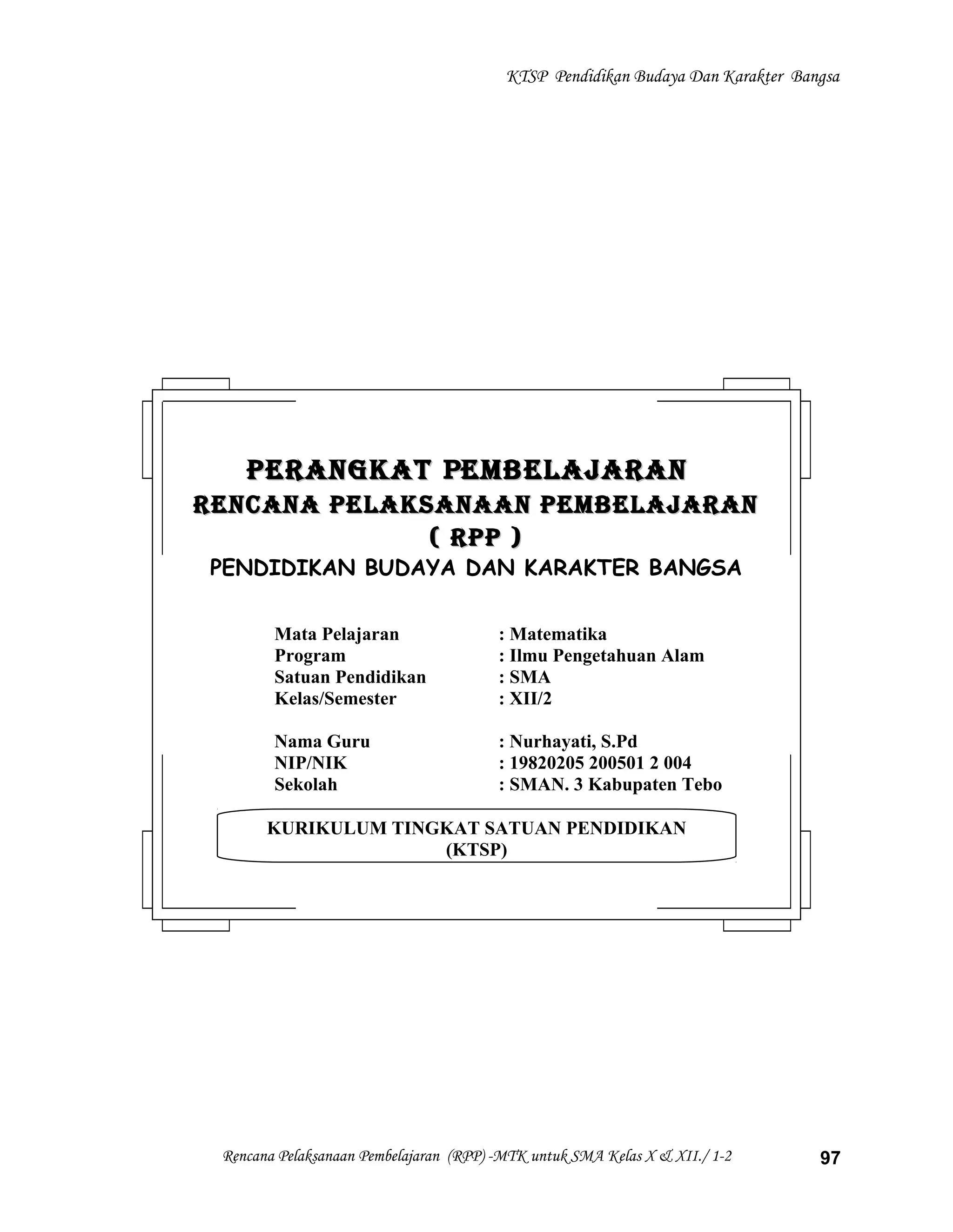 Rpp matematika-kelas-xii-ipa-semester-2 nurhayati sma 3 | PDF