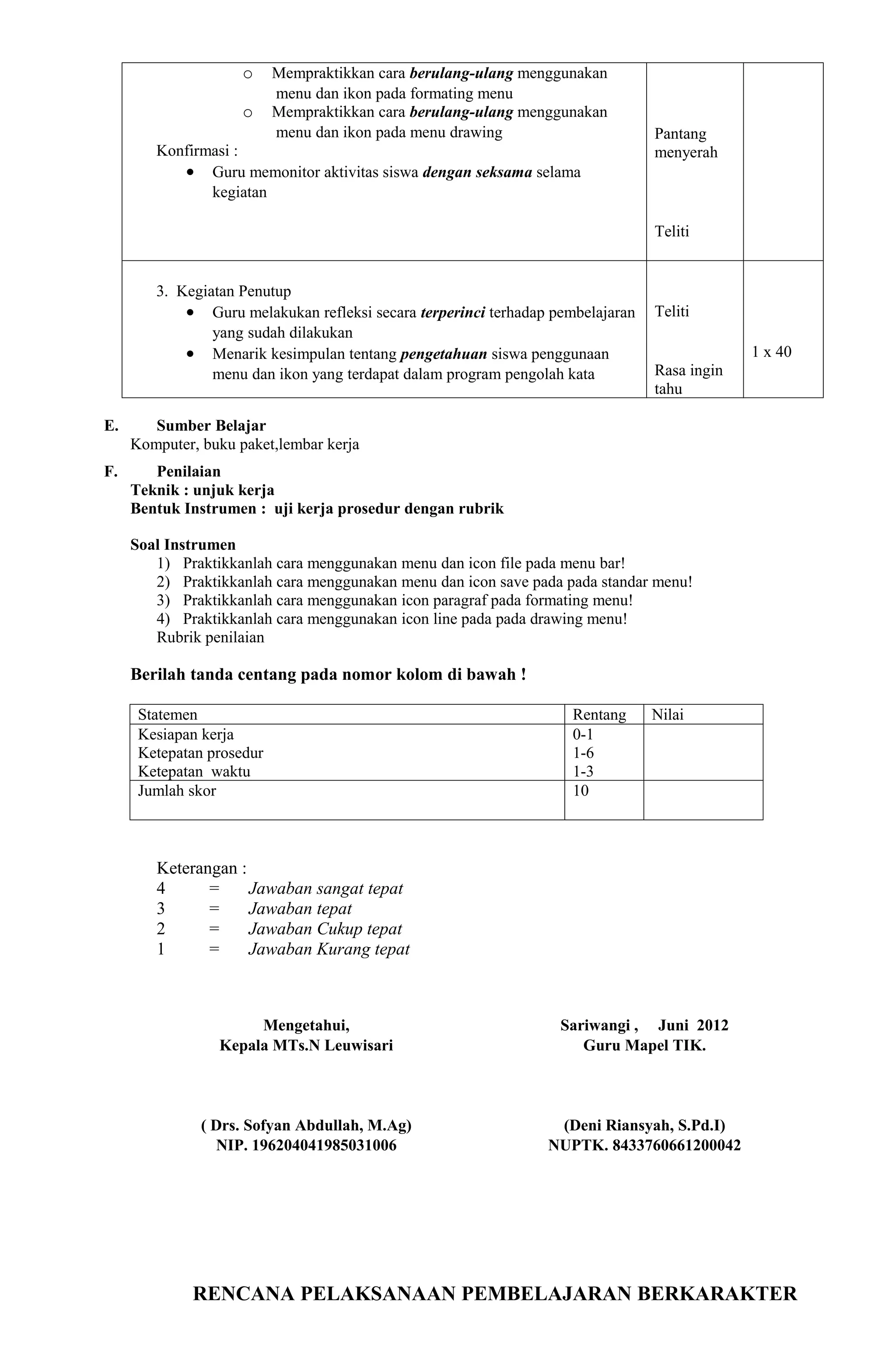 Rpp tik-berkarakter-kelas-8-sem-i1 | PDF