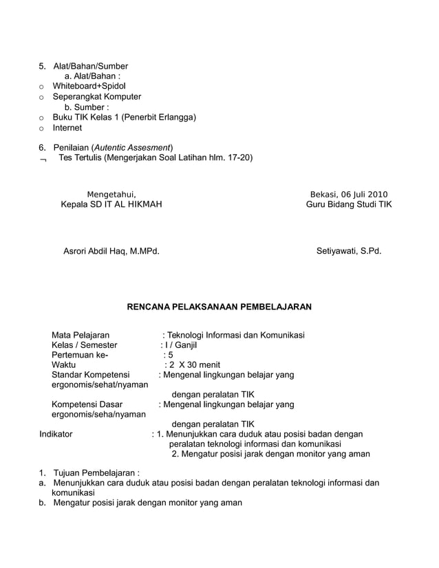 RPP TIK Kelas 1 SD | PDF