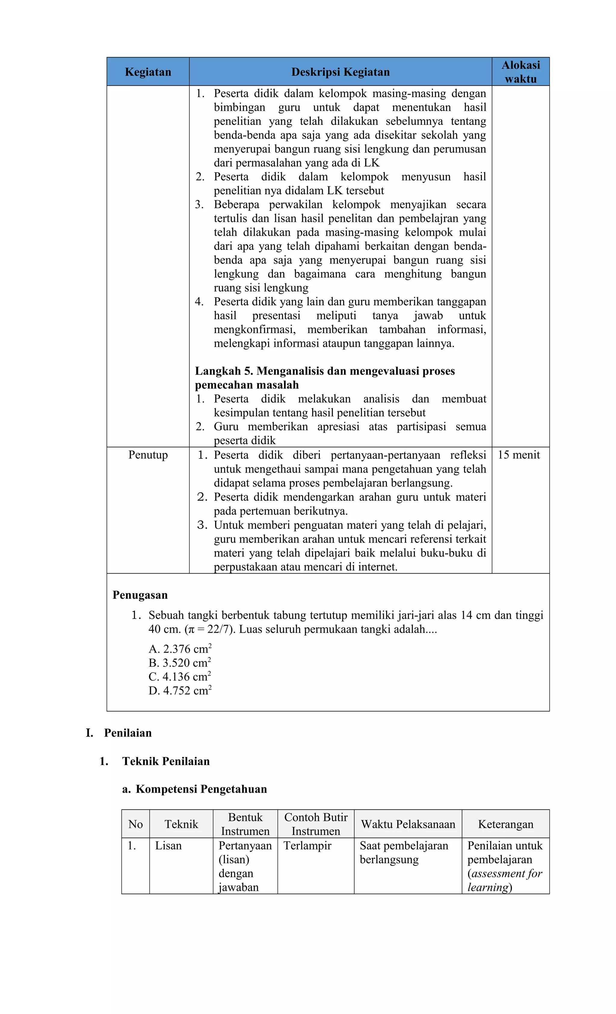 RPP - Unsur-Unsur Bangun Ruang Sisi Lengkung | DOC