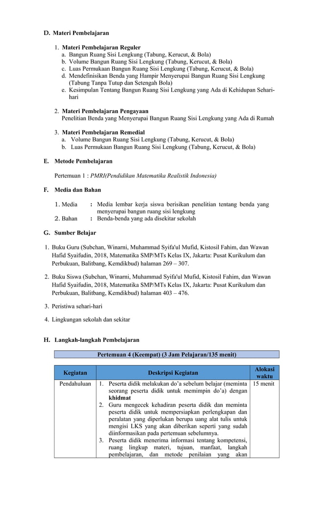 RPP - Unsur-Unsur Bangun Ruang Sisi Lengkung | PDF
