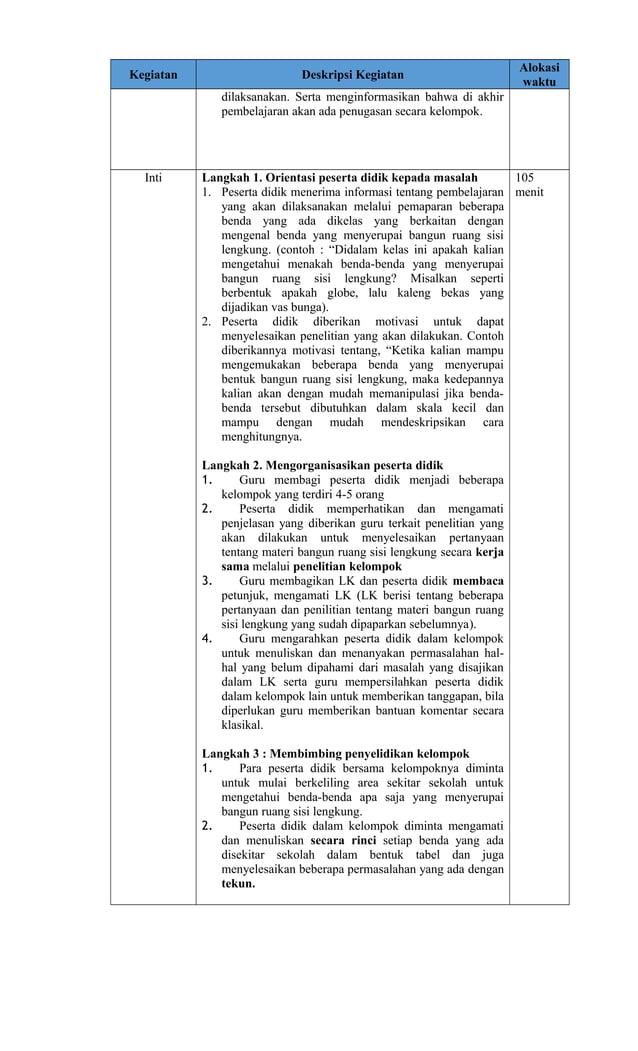 RPP - Unsur-Unsur Bangun Ruang Sisi Lengkung | PDF