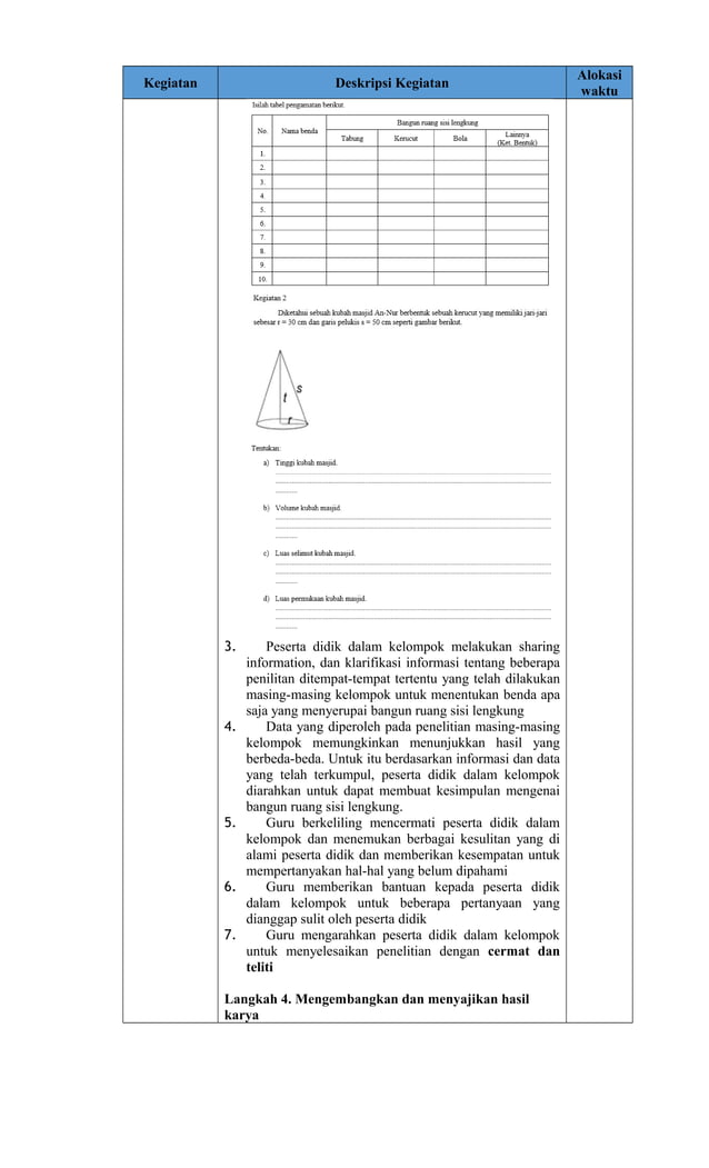 RPP - Unsur-Unsur Bangun Ruang Sisi Lengkung | PDF
