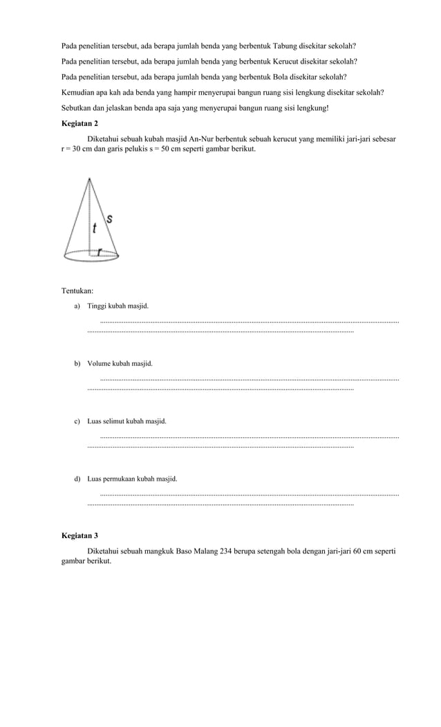 RPP - Unsur-Unsur Bangun Ruang Sisi Lengkung | PDF