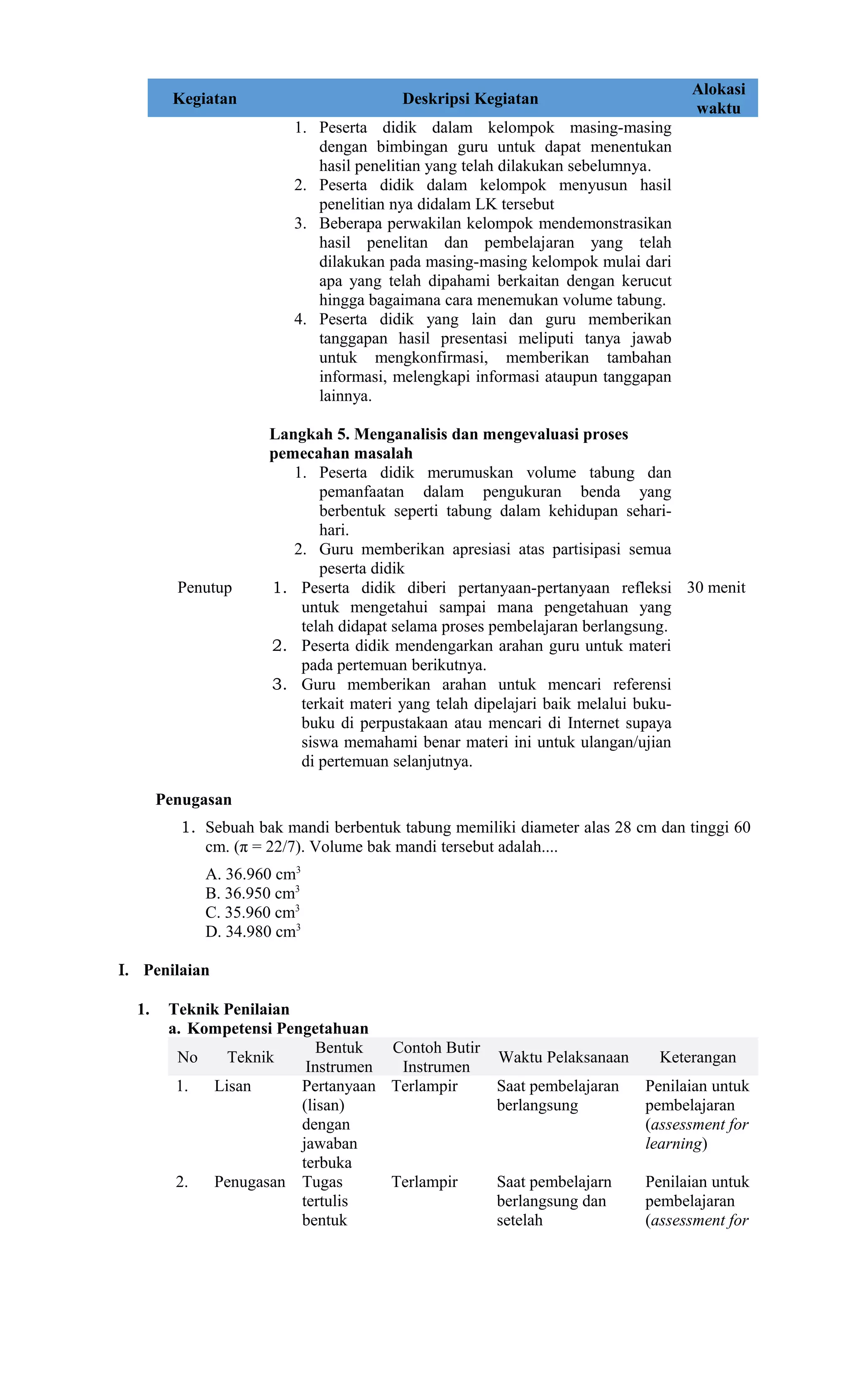 RPP - Volume Bangun Ruang Sisi Lengkung | DOC