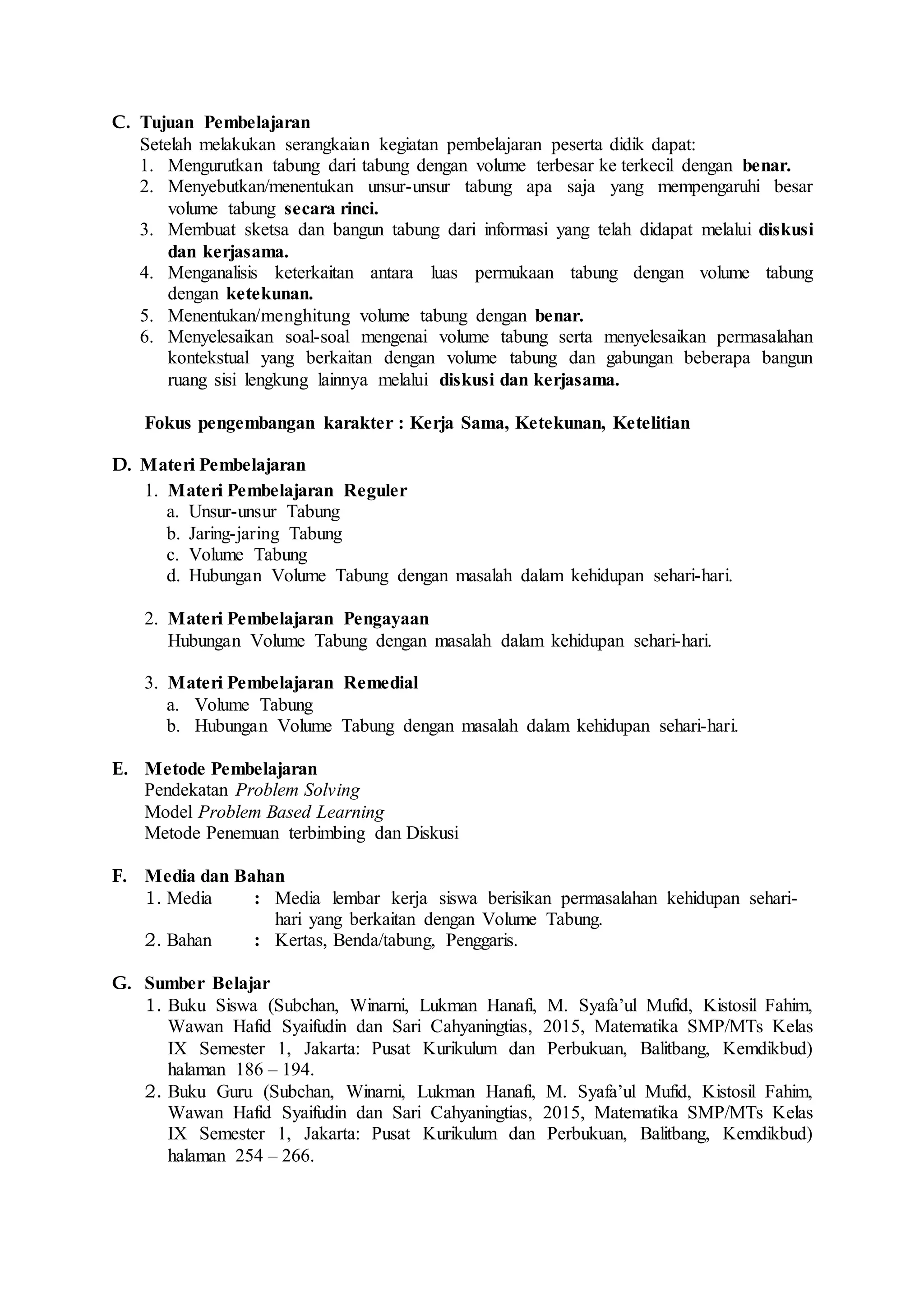 RPP - Volume Tabung | PDF