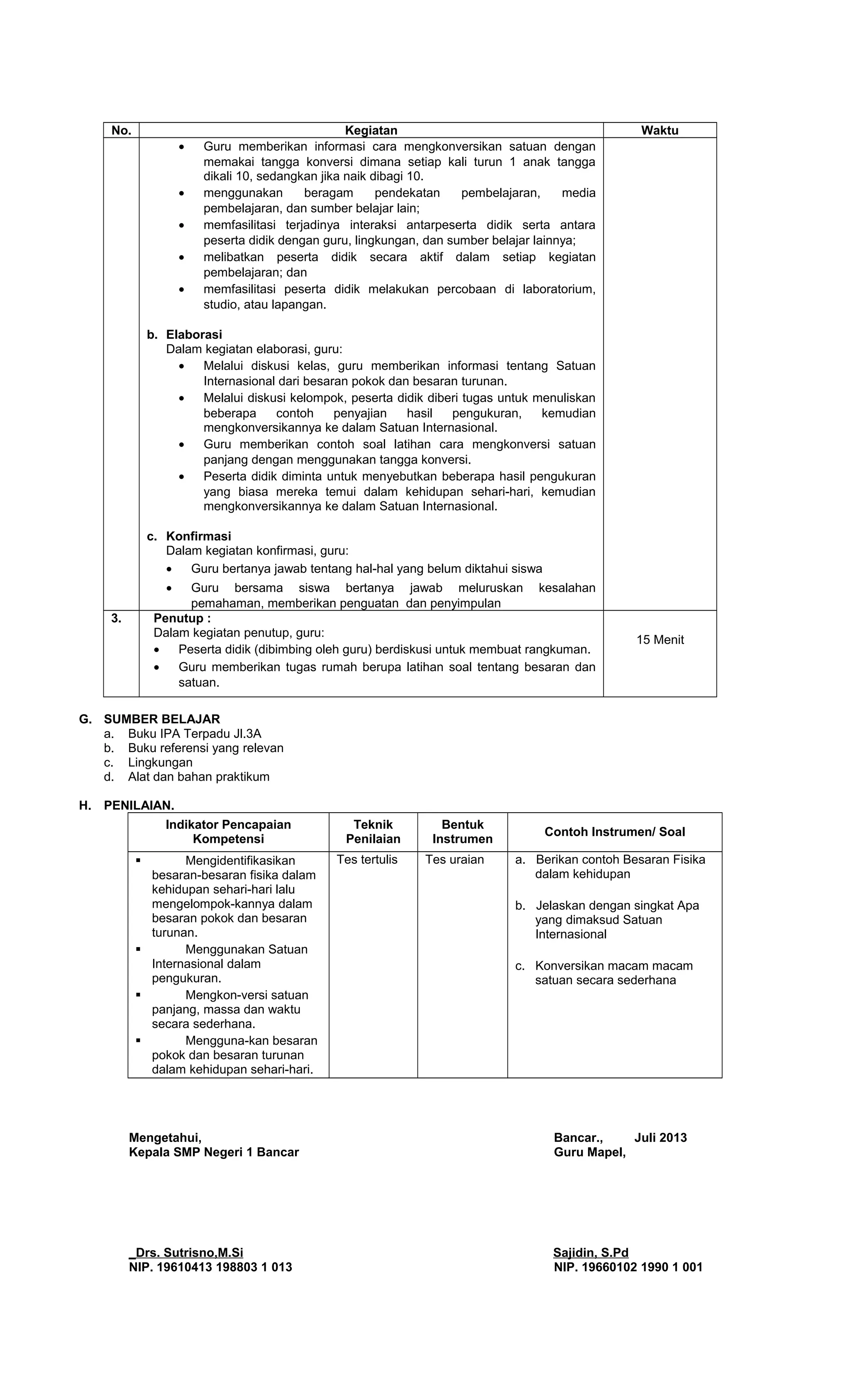 Rpp IPA - Fisika- SMP Kelas 7 Semester 1 K.D-1.1.mendeskripsikan ...