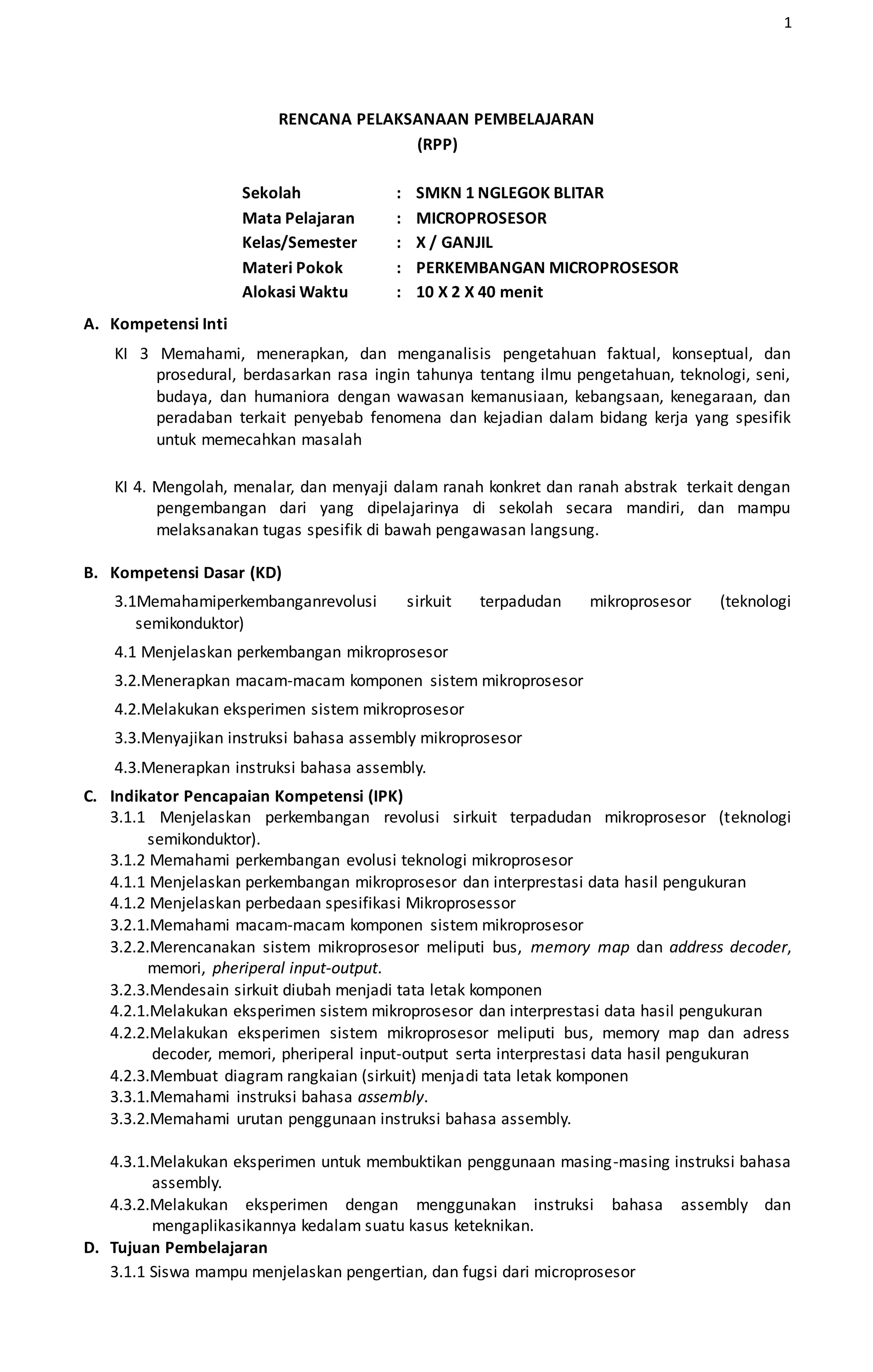 Rpp 1 microprosesor kd 3.1 | PDF