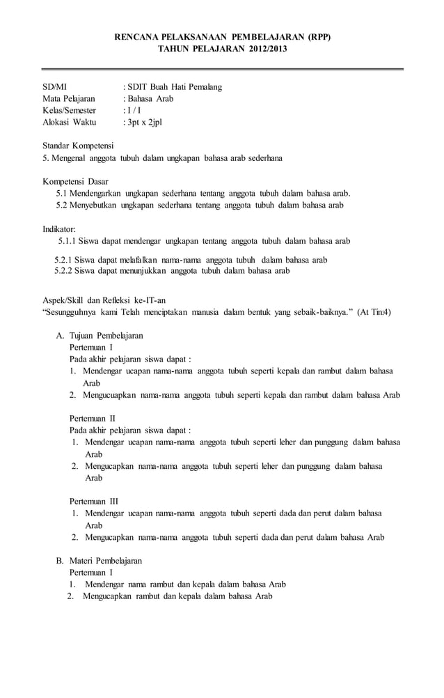 Rpp 114 anggota tubuh | DOCX