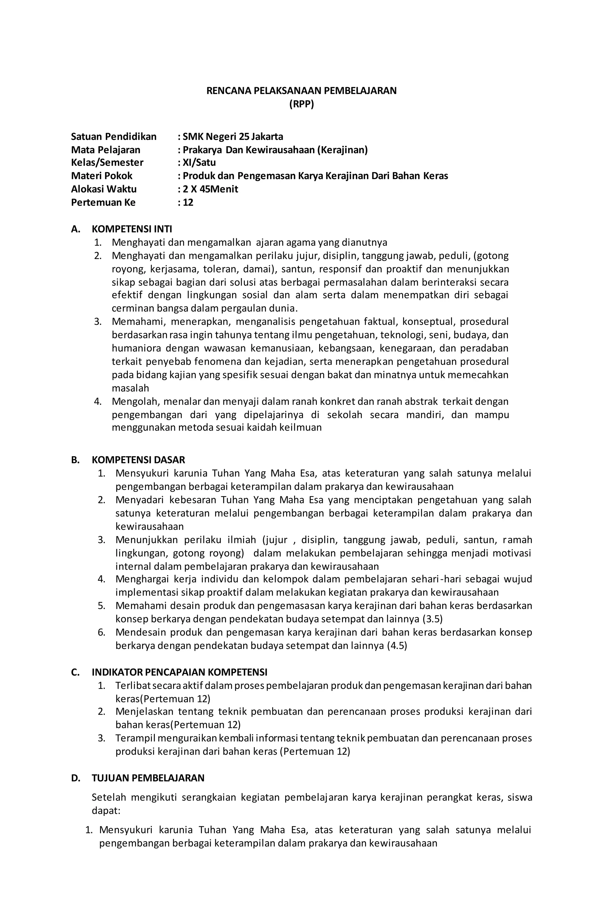 RPP 2013 KEWIRAUSAHAAN Rpp 12 | DOCX