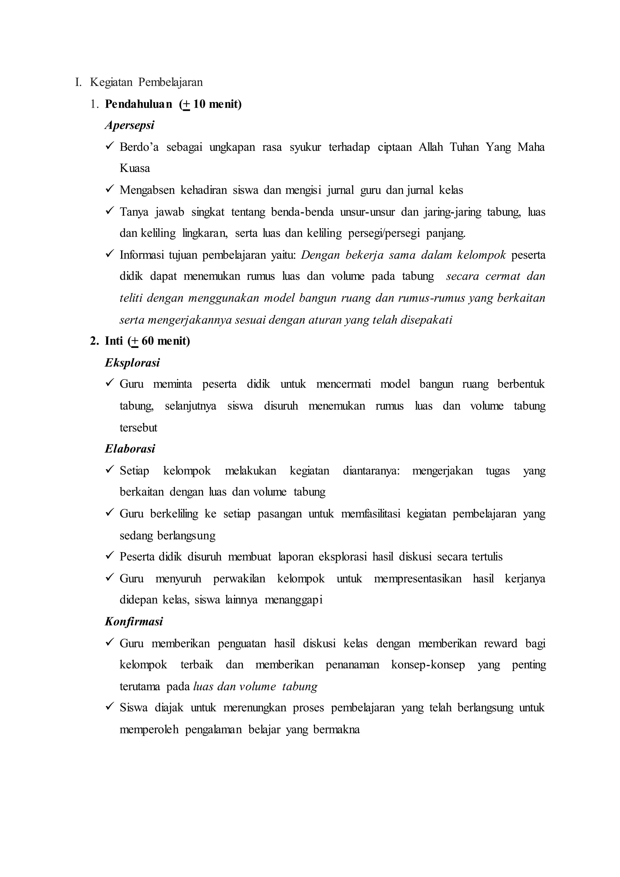 Rpp 1 bangun ruang sisi lengkung | PDF