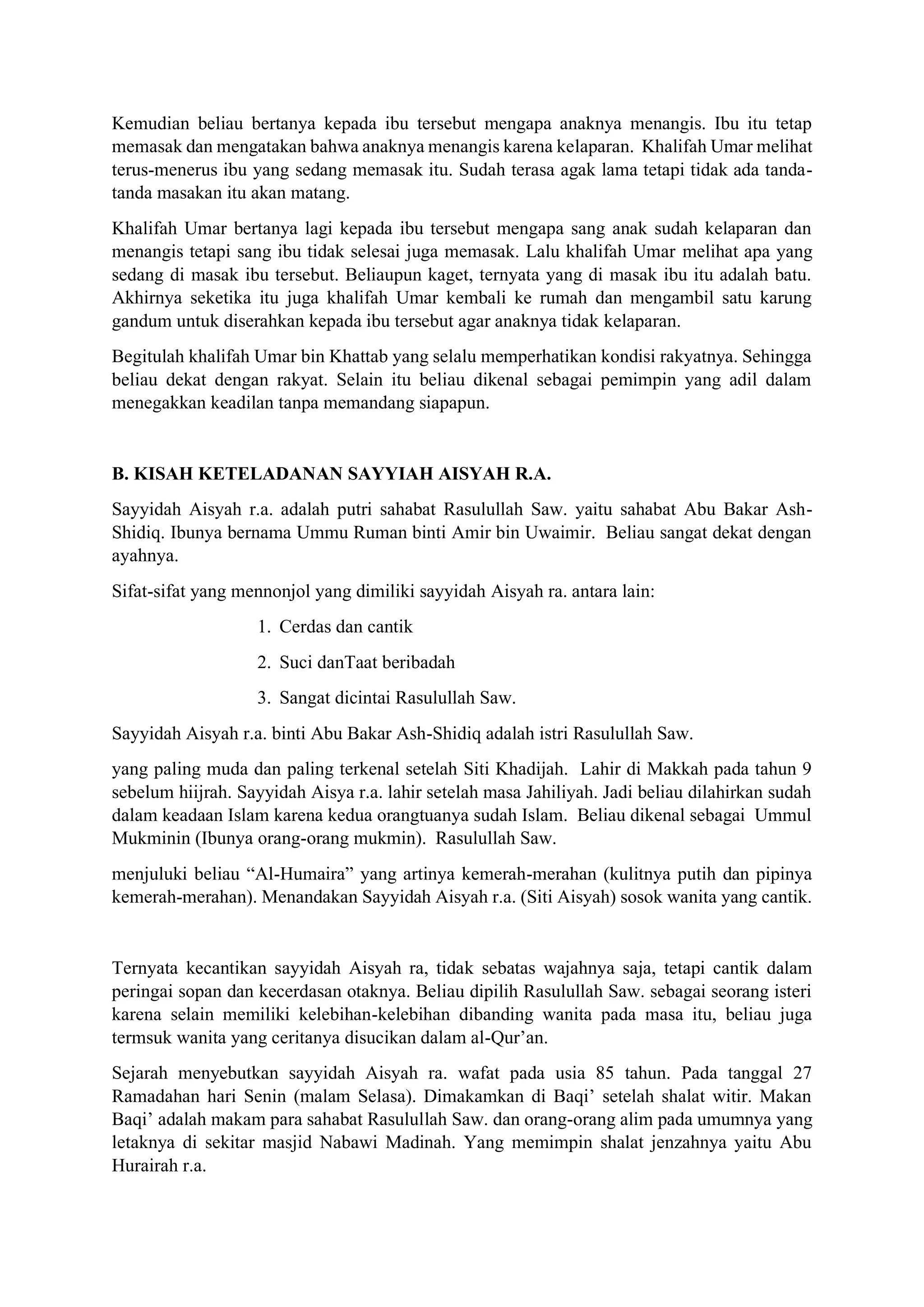 Rpp 1 kisah keteladanan sahabat Umar dan sayyidah Aisyah | PDF