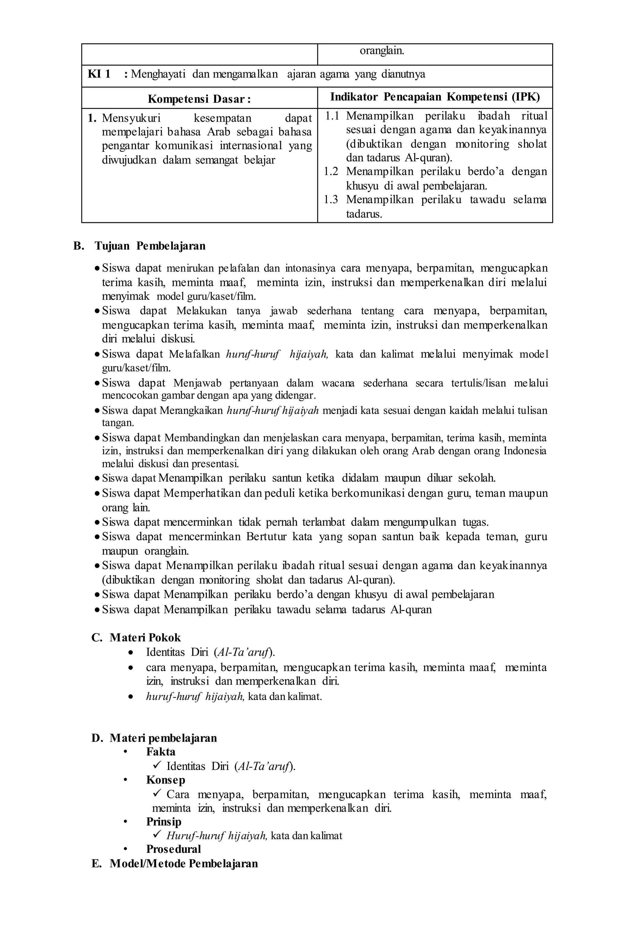 Rpp 1 identitas diri (al ta’aruf) | DOCX