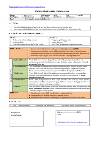 Rpp 1 lembar bahasa indonesia kelas x | PDF