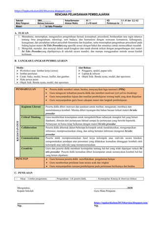 Rpp 1 lembar bahasa indonesia kelas xi | PDF