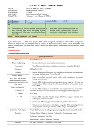 Rpp 1 lembar kelas 9 kd 3.1 | PDF