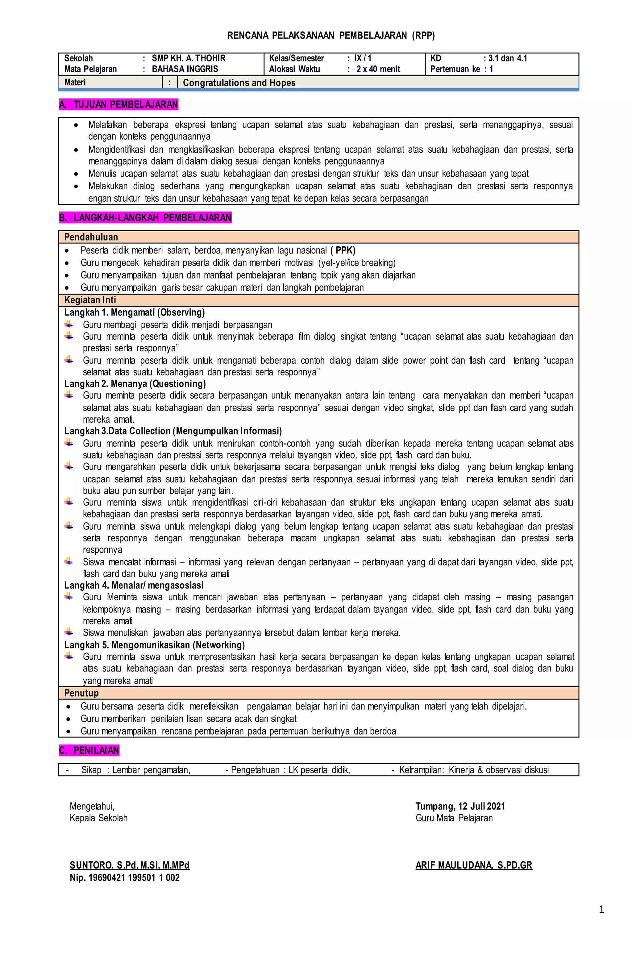 Rpp 1 lembar semester 1 & 2 | DOCX