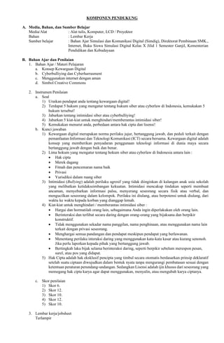 Rpp 1 lembar simulasi dan komunikasi digital semester genap 2020 2021 | PDF