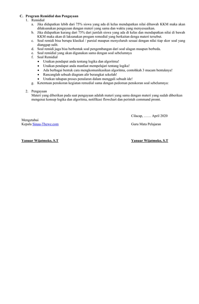 Rpp 1 lembar simulasi dan komunikasi digital semester genap 2020 2021 | PDF