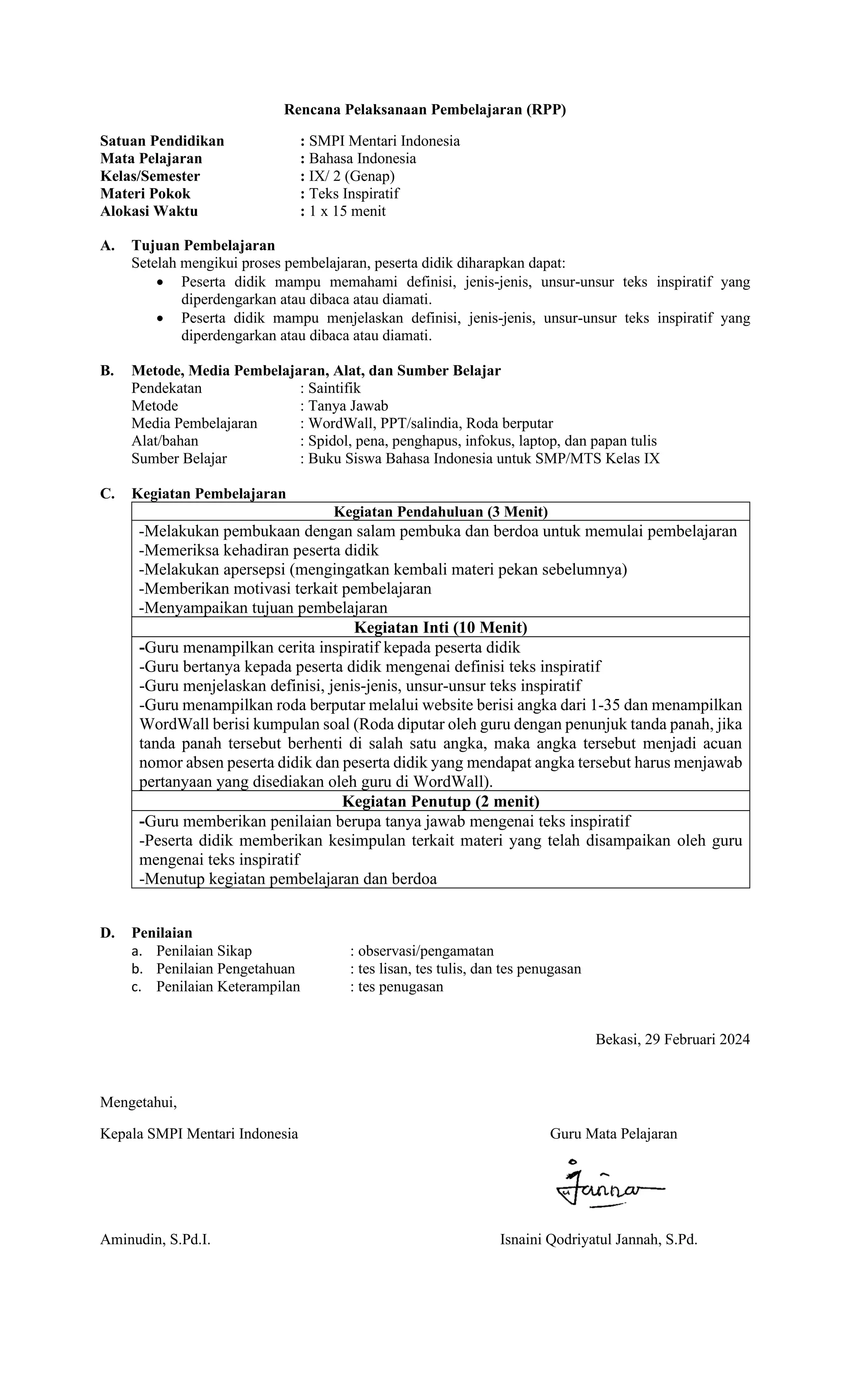 RPP 1 lembar Teks Inspiratif Kelas 9.pdf