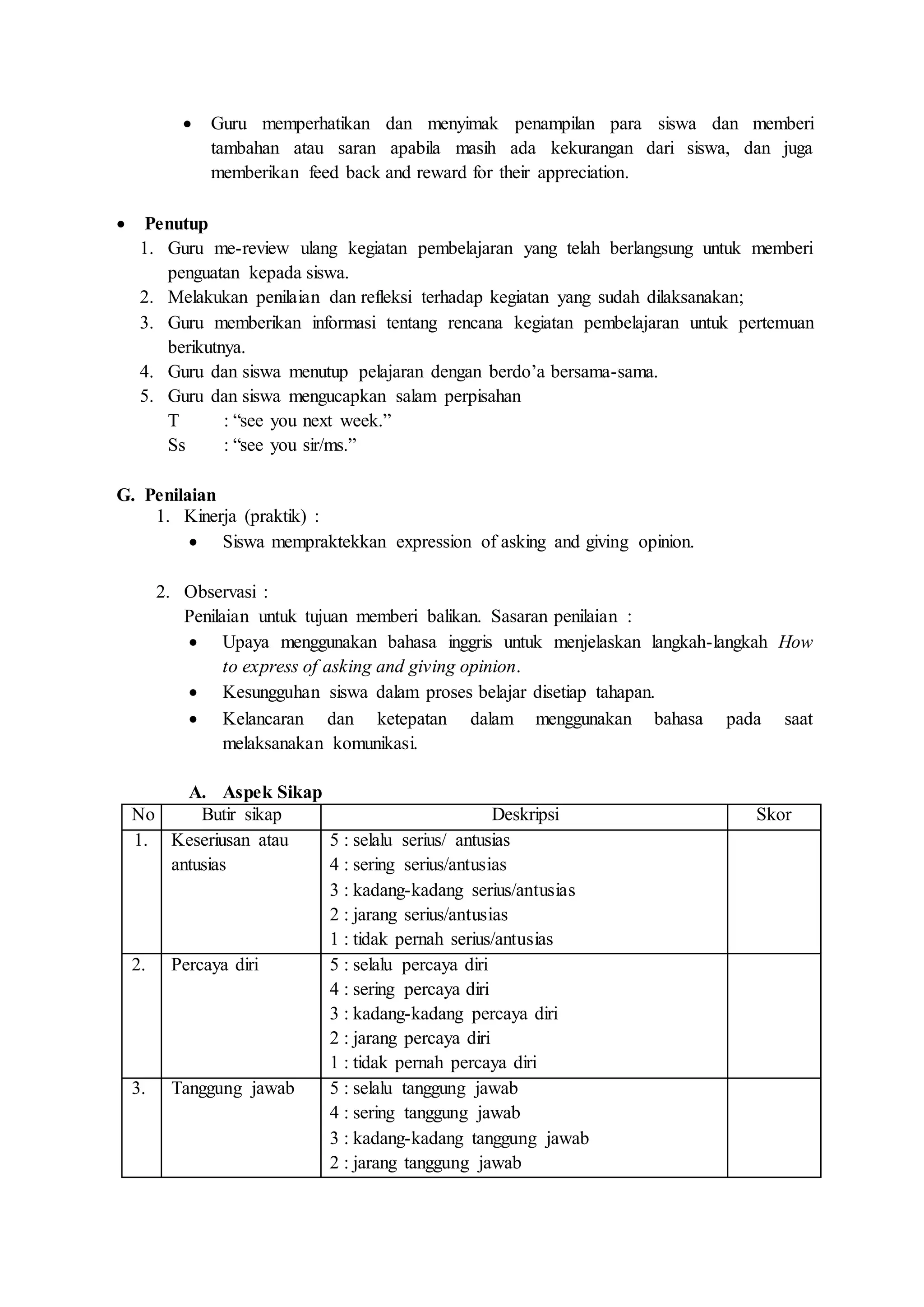 Rpp kelas X. Expression of asking and giving opinion | DOCX