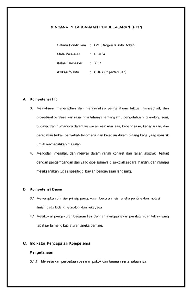 RPP Fisika Besaran dan Satuan | DOC
