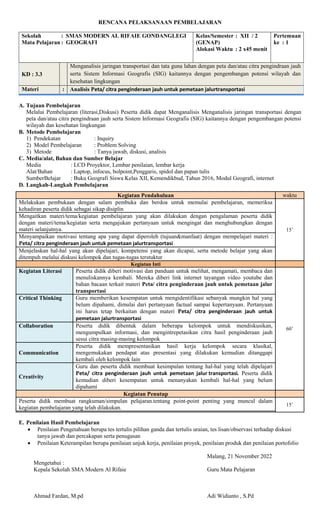 RPP 3.3. Pemanfaatan Peta, Penginderaan Jauh dan SIG ( pemanfaatan citra PJ untuk tata guna ...