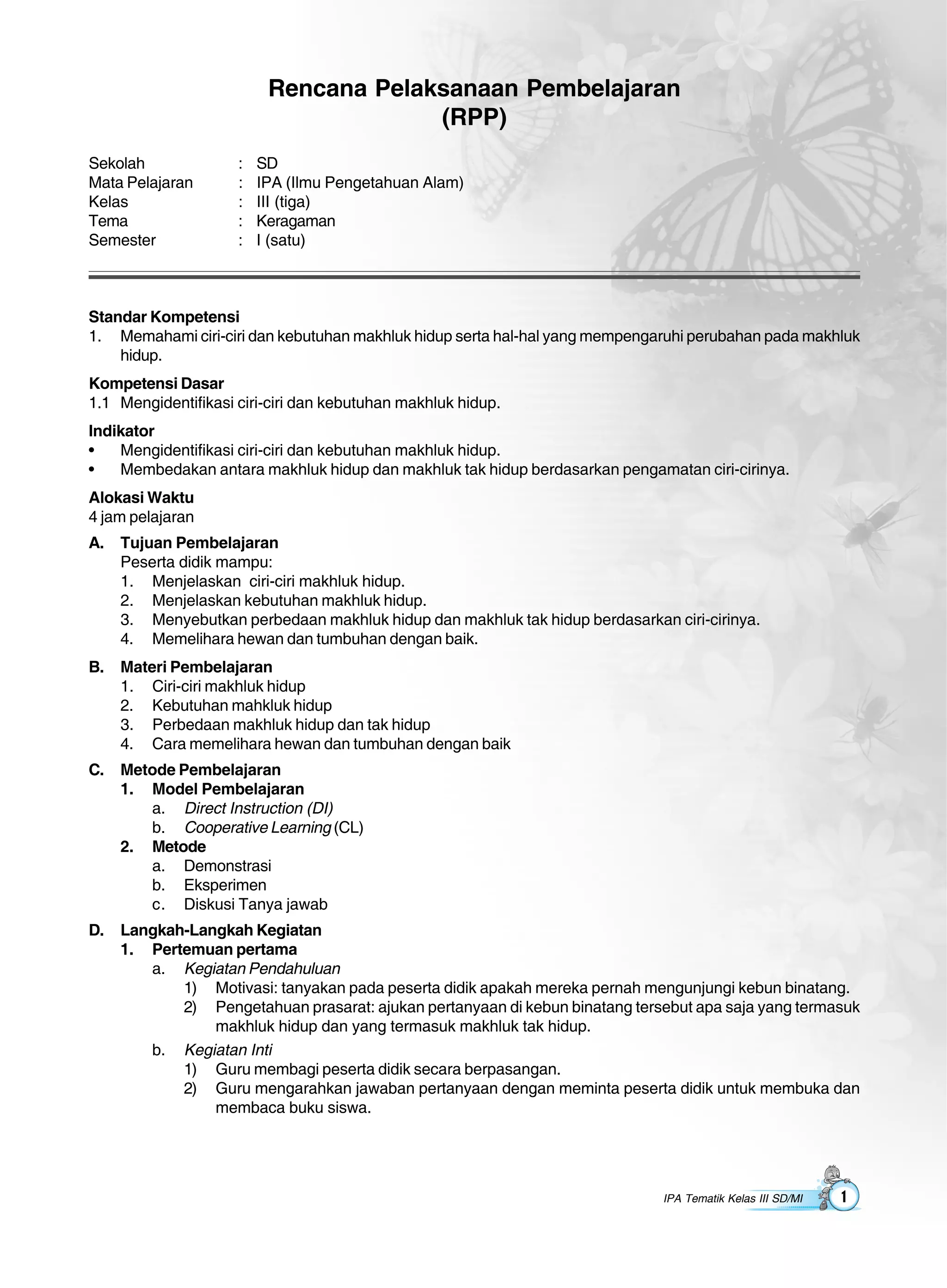 Rpp 3a sd ipa kelas 3 | PDF