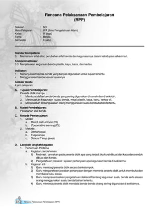 Rpp 3a sd ipa kelas 3 | PDF