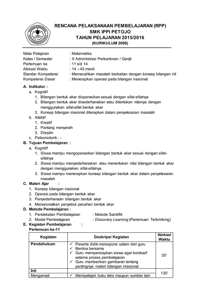 Rpp 3 irasional | DOCX