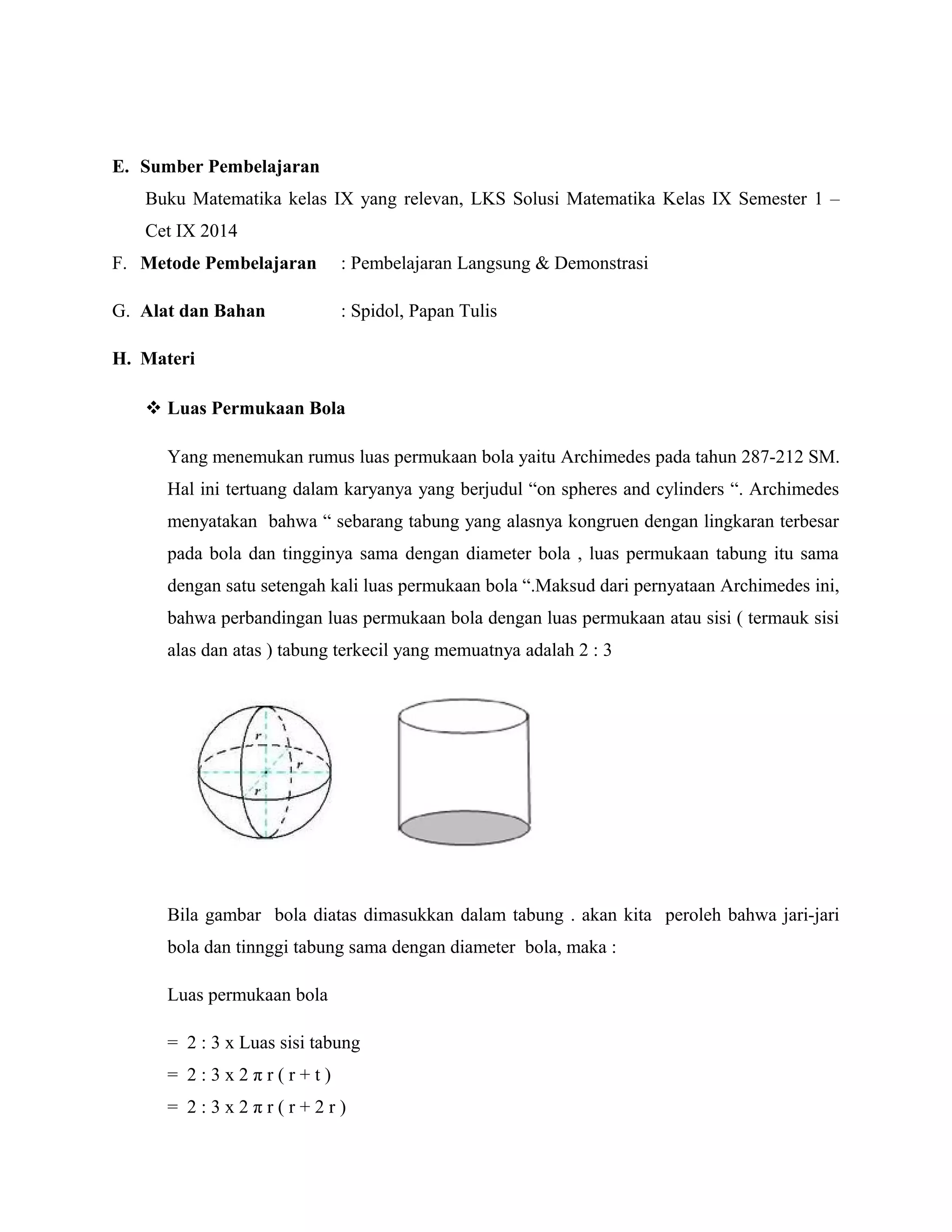 Rpp 4 bangun ruang sisi lengkung | PDF