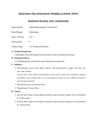 Rpp 4 bangun ruang sisi lengkung | PDF